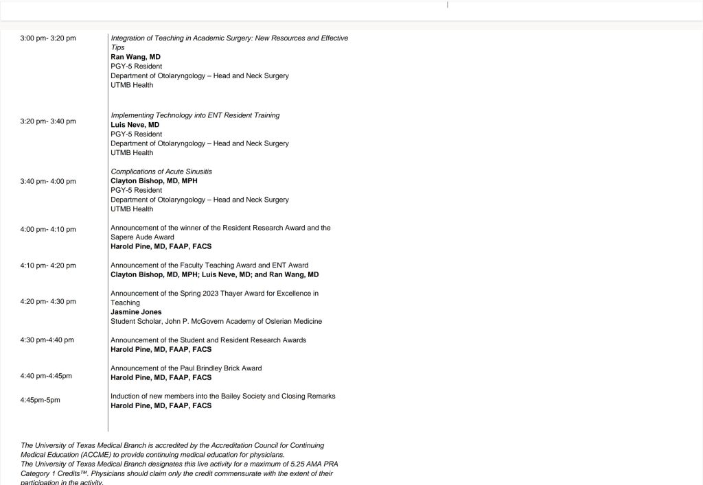 University of Texas 15th Annual Byron Bailey Surgical Society Meeting ...